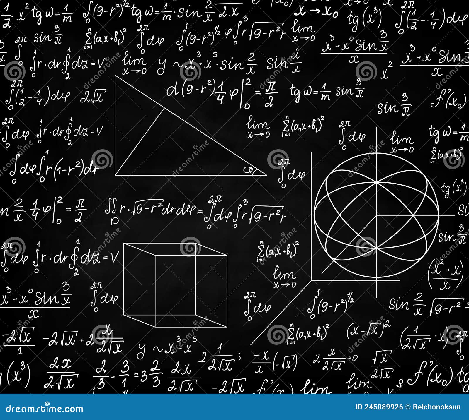 Mathematical Vector Seamless Pattern with Formulas, Plots and Triangles ...