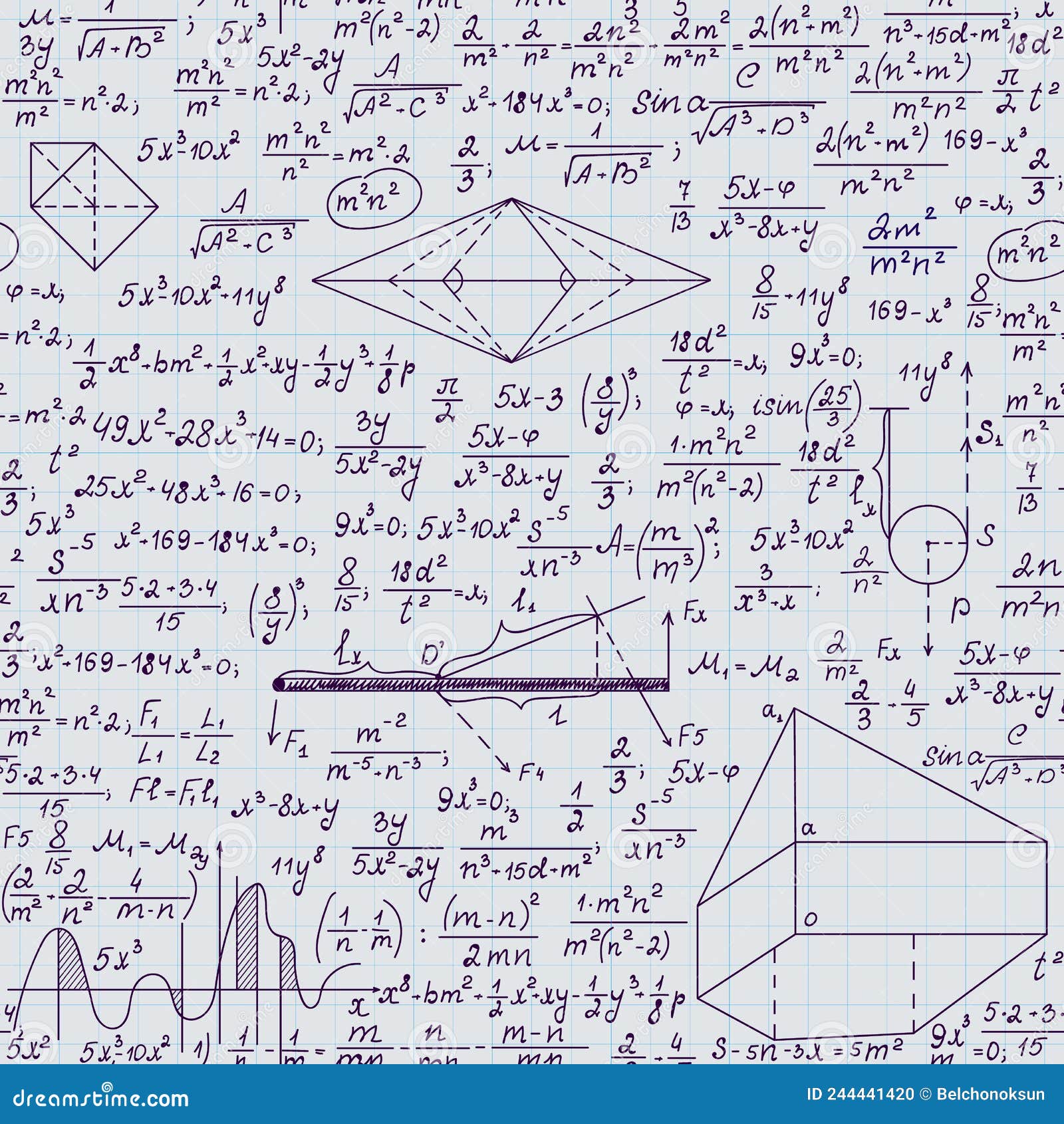 Mathematical Vector Seamless Pattern with Formulas, Tasks and Plots ...