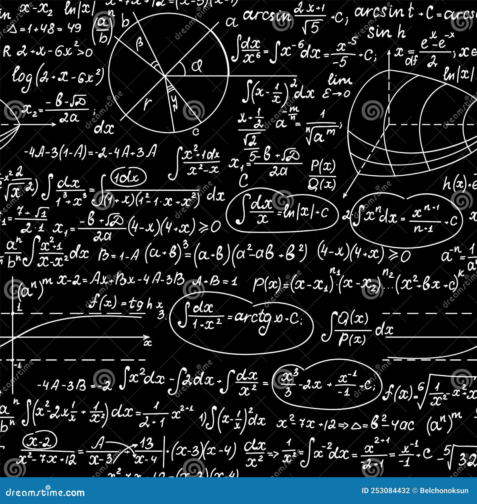 Math Scietific Vector Seamless Background with Handwritten Mathematical ...