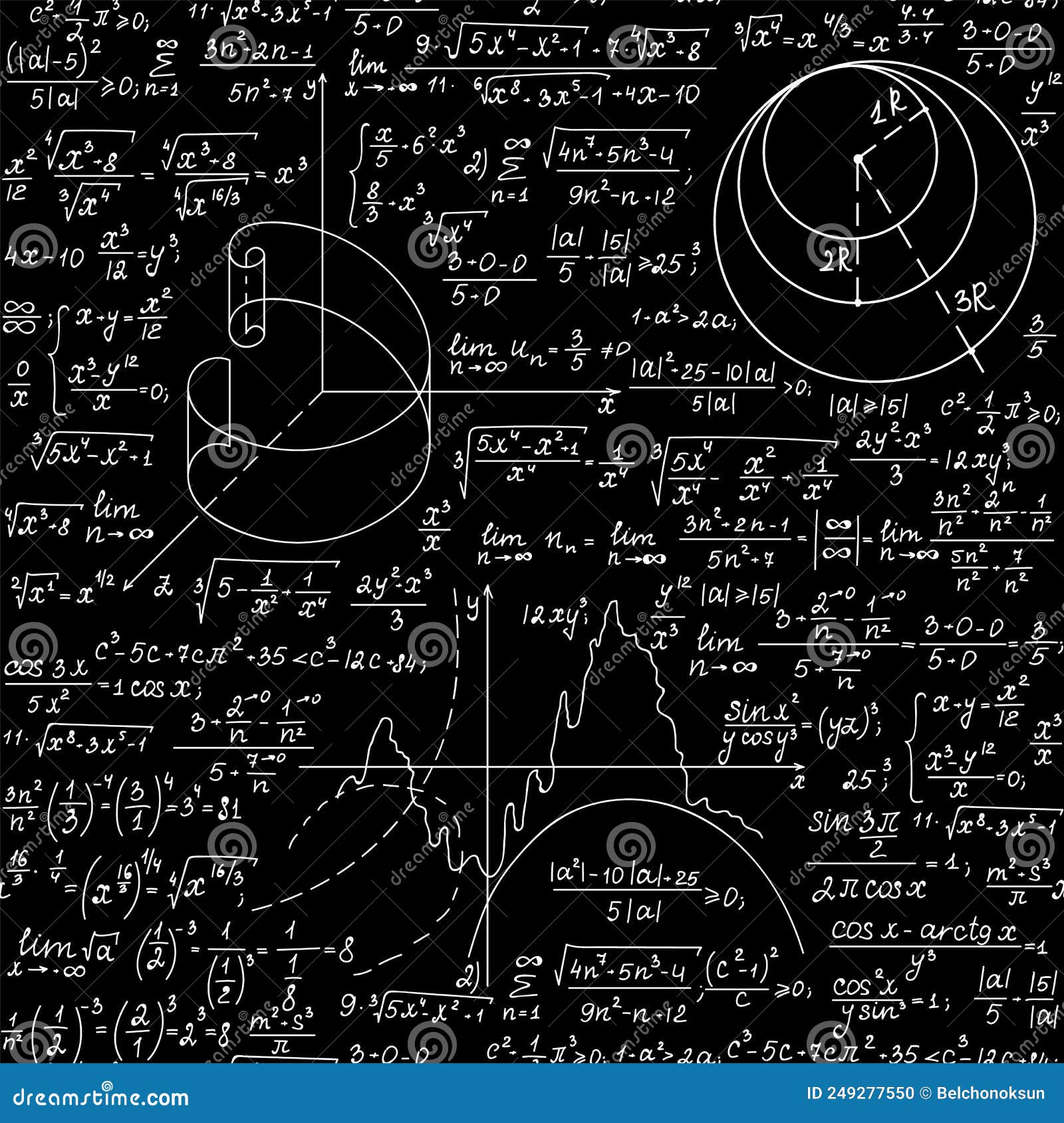 Mathematical Vector Seamless Pattern with Handwritten Algebra Formulas ...