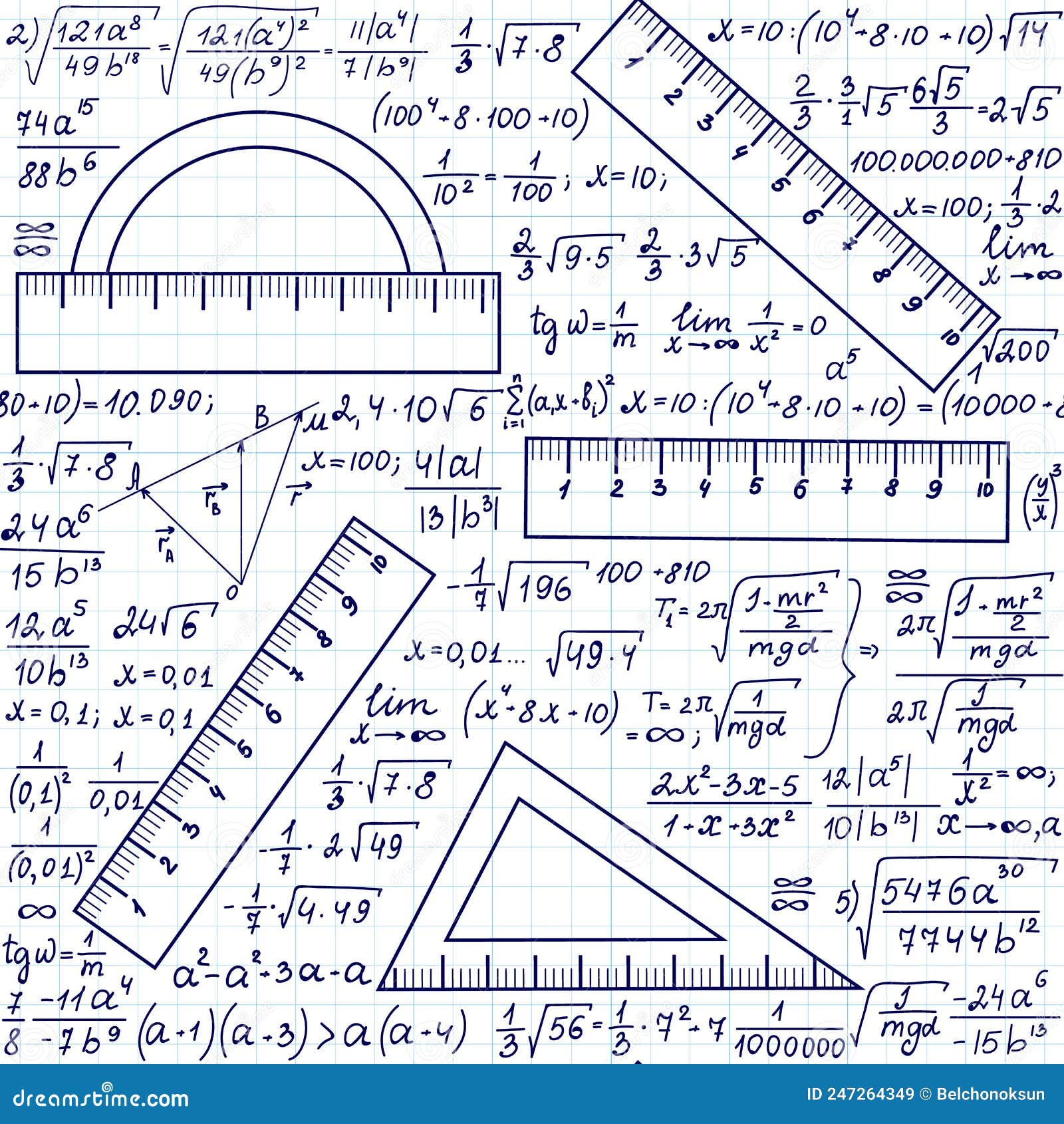 Mathematical Vector Seamless Texture With Formulas And Geometrical