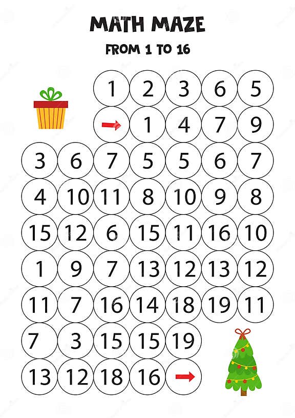 Mathematical Worksheet with Christmas Tree and Present Stock Vector ...