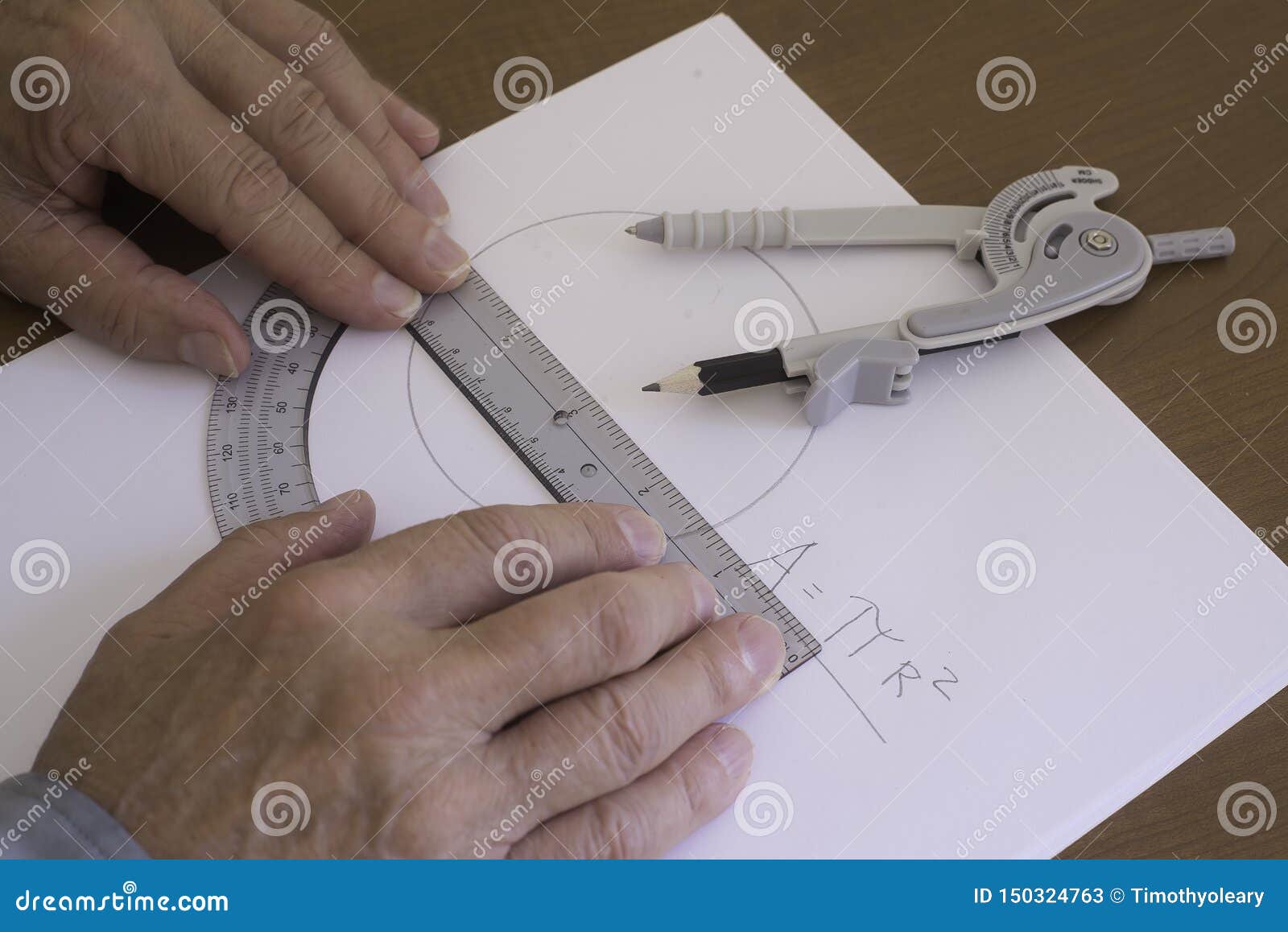 Mathematician Demonstrate How To Determine the Area of a Circle Stock ...