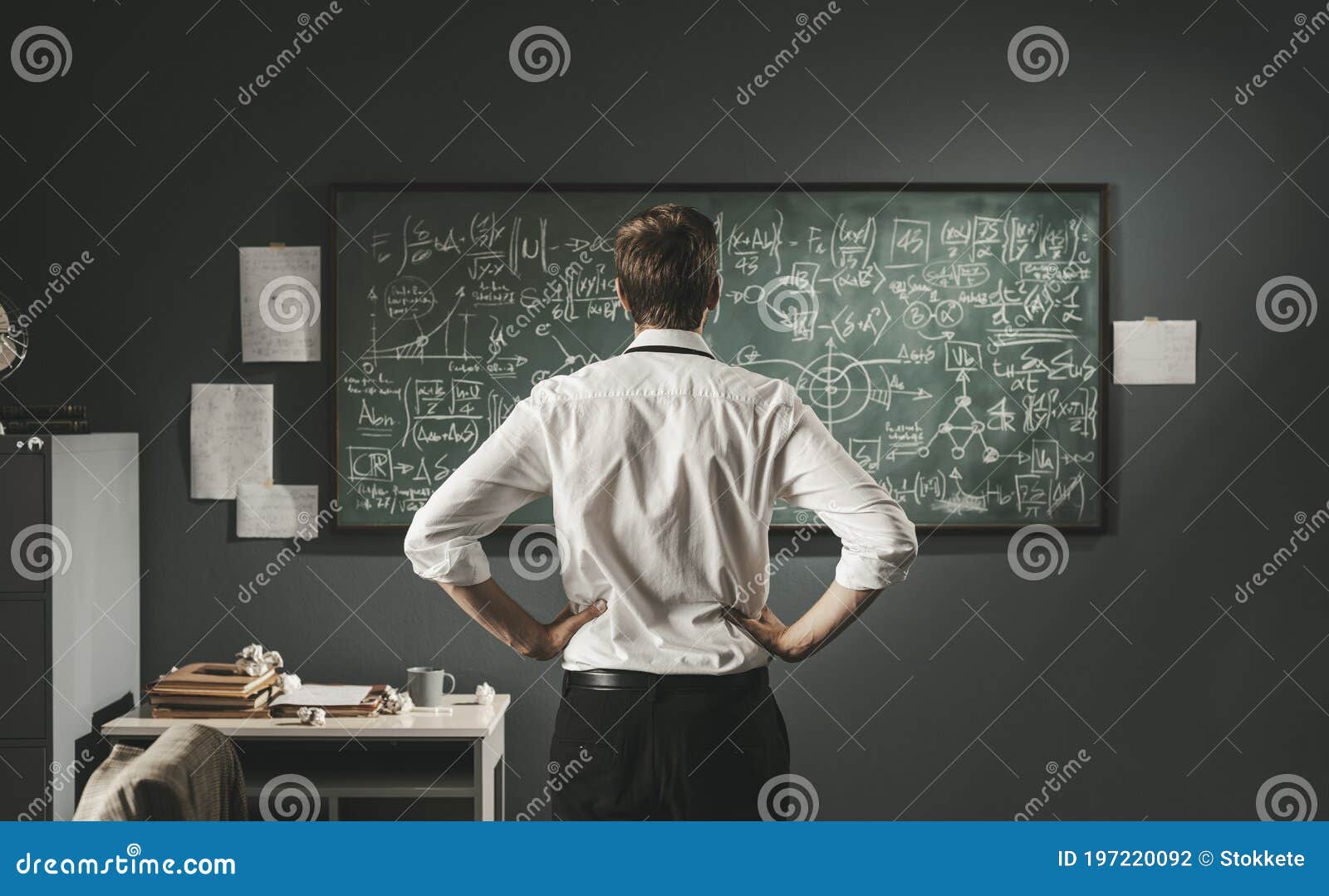 Mathematician Reviewing Math Formulas on the Chalkboard Stock Photo ...