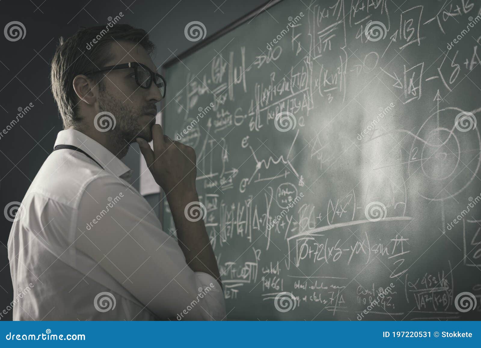 Mathematician Reviewing Math Formulas on the Chalkboard Stock Image ...