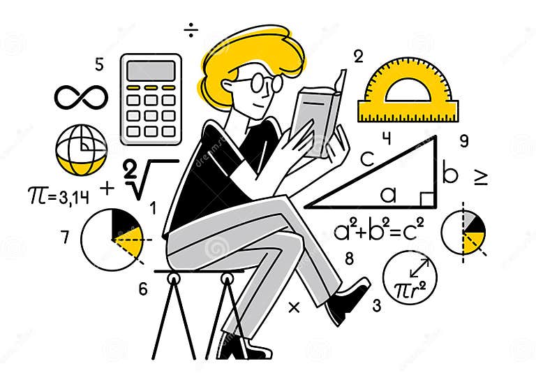 Mathematician Working on Some Theoretical Mathematics Vector Outline ...