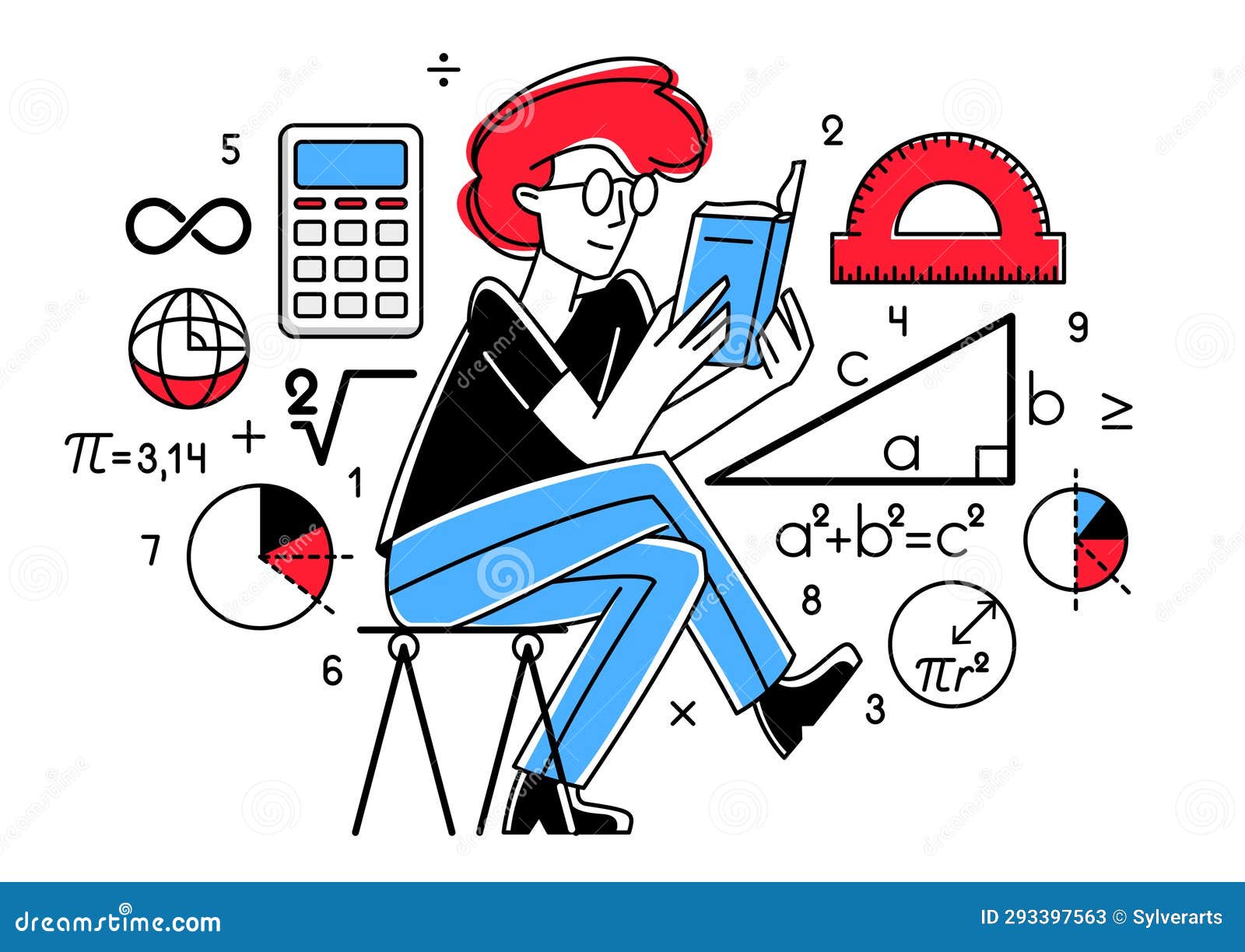 Mathematician Working on Some Theoretical Mathematics Vector Outline ...