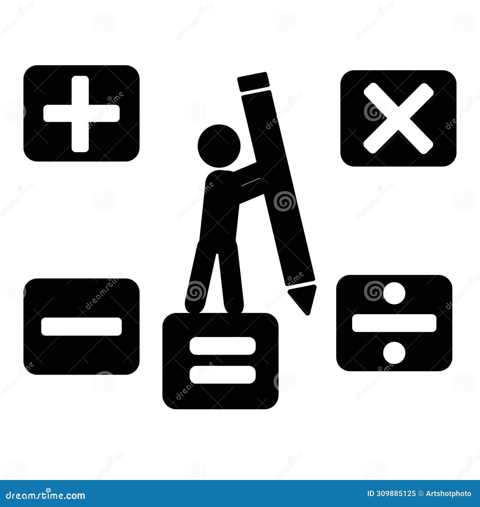 Silhouette of a Man Holding a Pencil and the Four Basic Operations ...