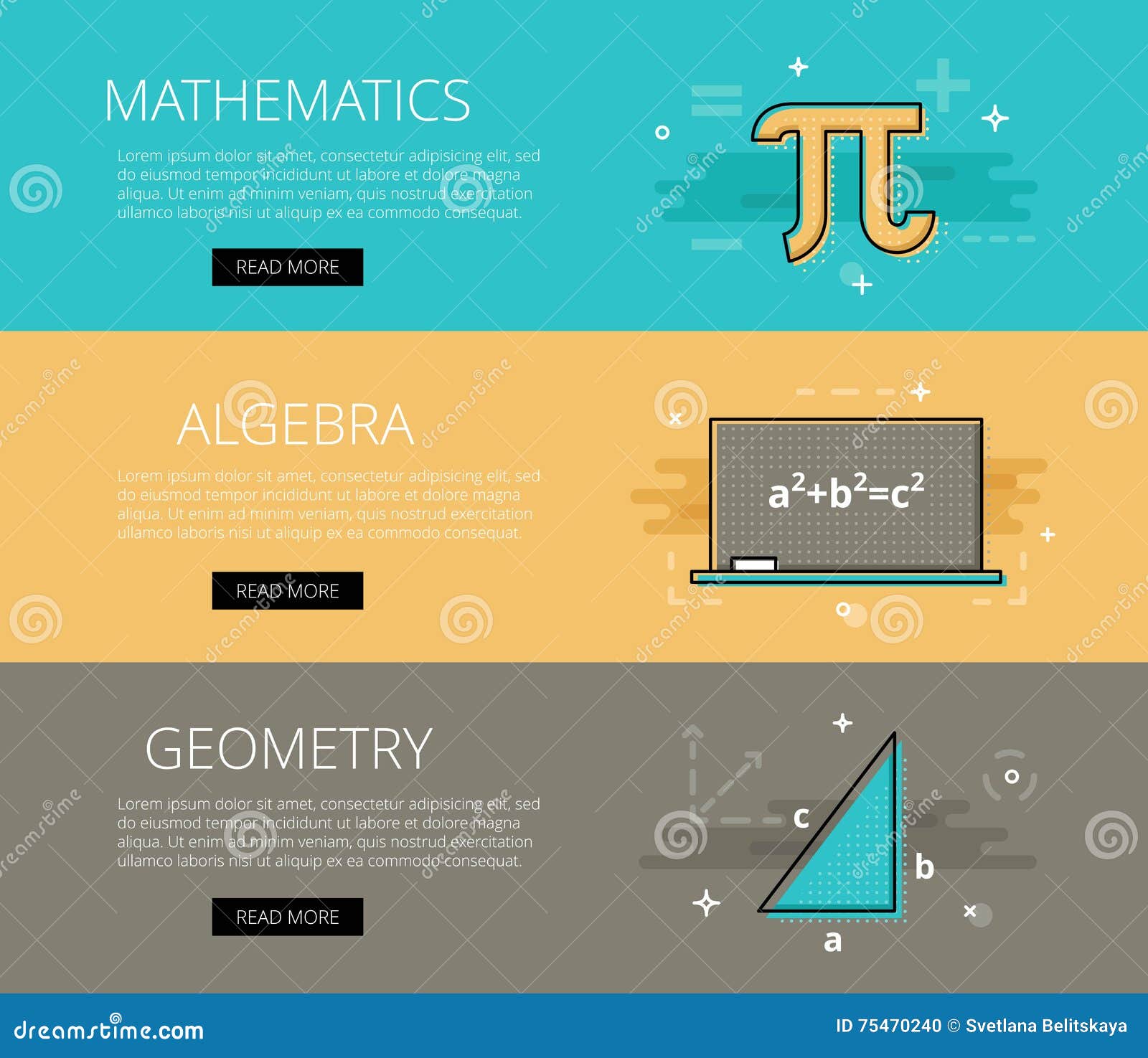 Mathematics. Algebra. Geometry. Vector Banners Template Set Stock ...
