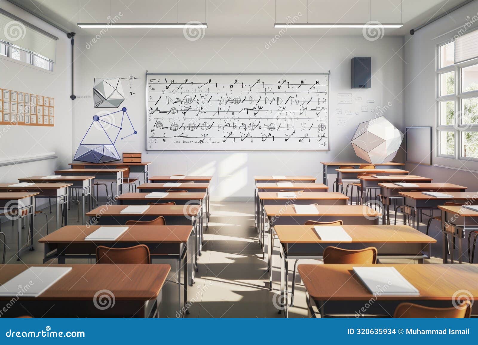Mathematics Classroom Empty Interior, School Class Vector Illustration ...