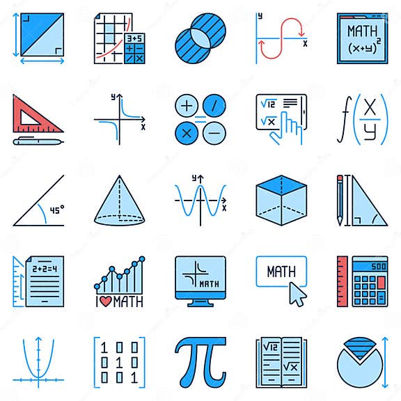 Mathematics Colored Icons Set. Math Education and Science Vector Signs ...
