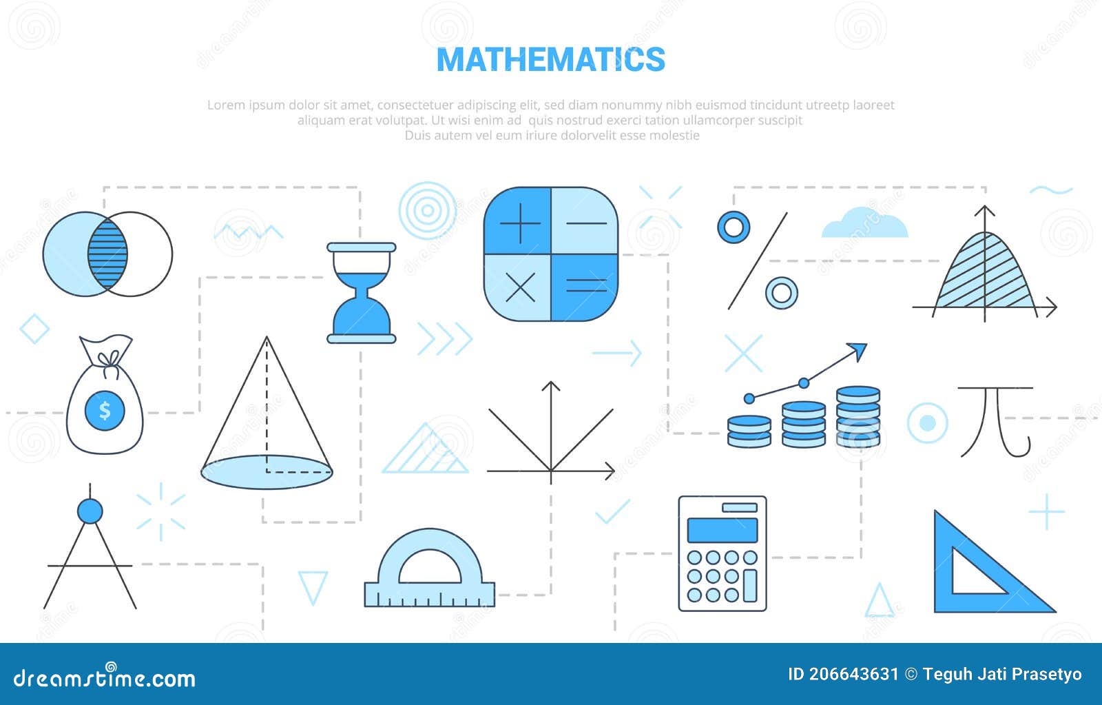 Mathematics Concept with Icon Set Template Banner with Modern Blue ...