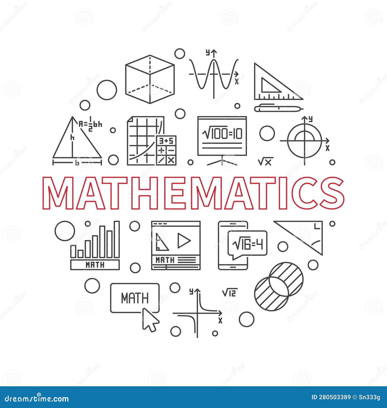 Mathematics Concept Vector Line Circular Banner. Math Minimal Round ...