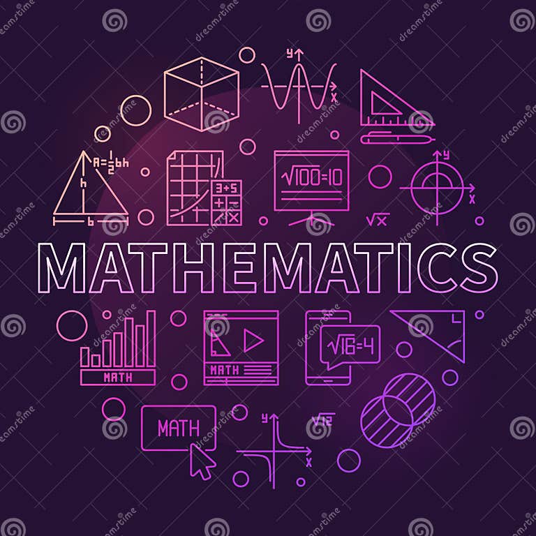 Mathematics Concept Vector Thin Line Round Creative Banner - Math ...