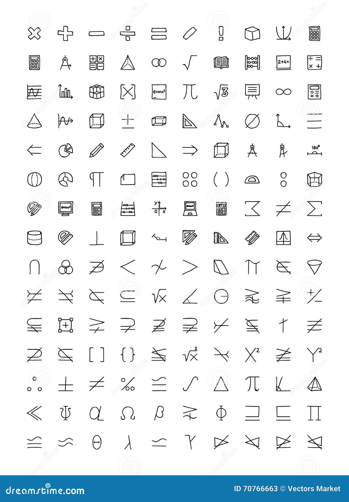 Mathematics Doodle Line Art Illustration. Hand Drawn Vector Clip Art ...