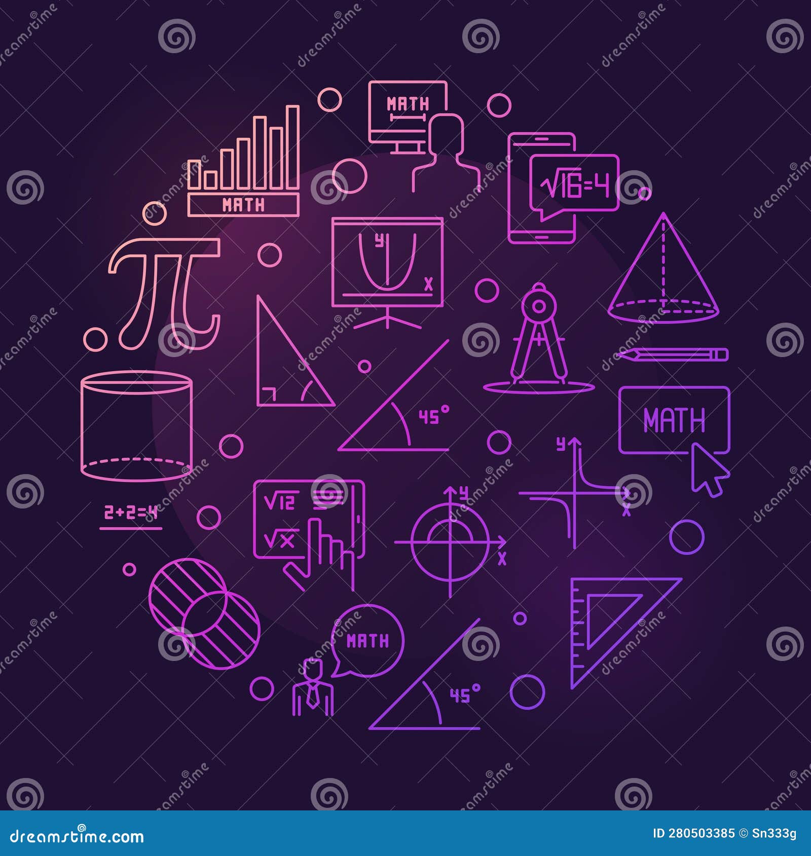 Mathematics Education Concept Vector Line Round Colored Banner. Math ...
