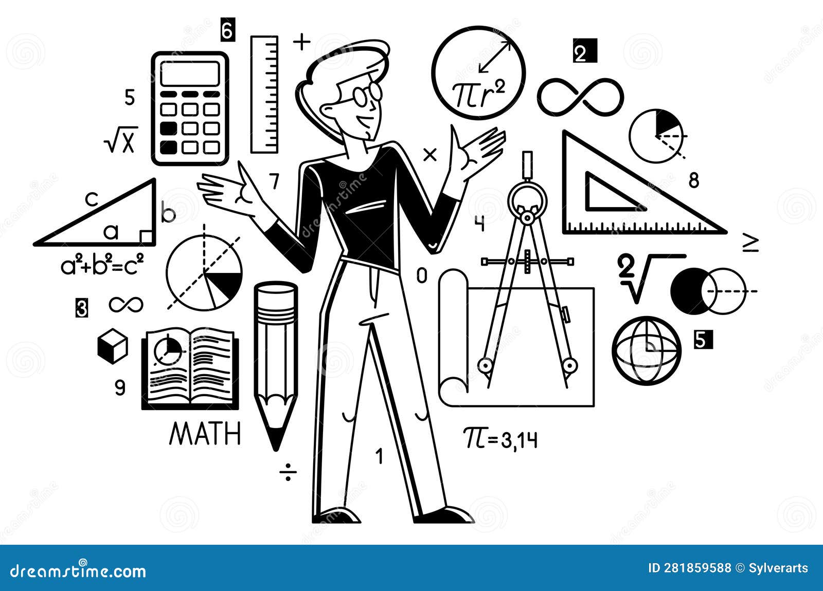 Mathematician Working On Some Theoretical Mathematics Vector Outline ...