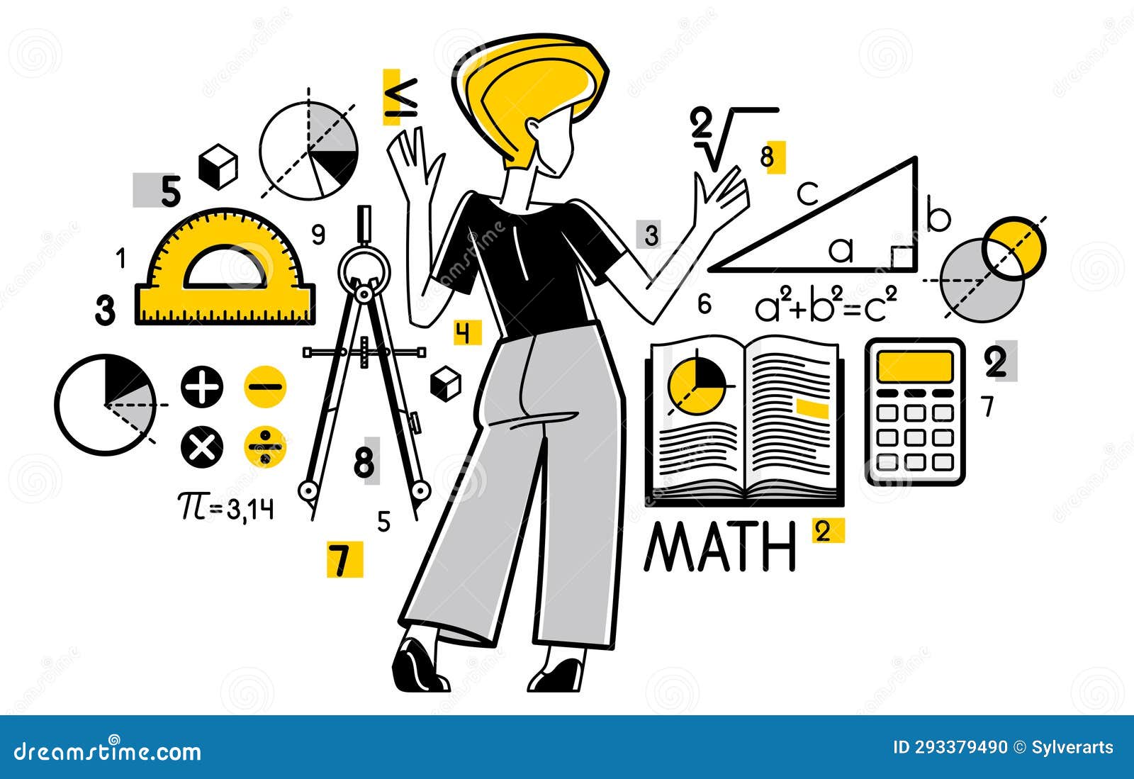 Mathematician Working On Some Theoretical Mathematics Vector Outline ...
