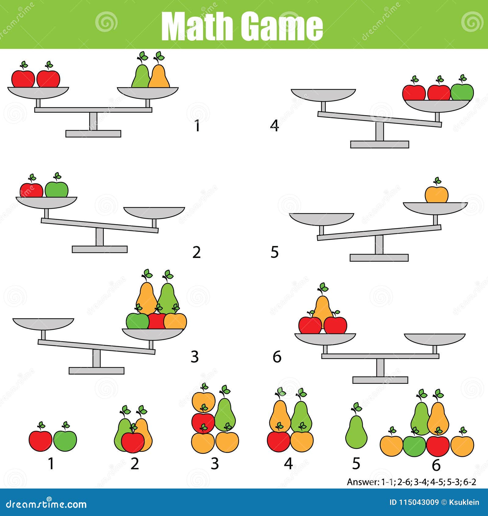 Mathematics Educational Game for Children. Balance the Scale Stock ...