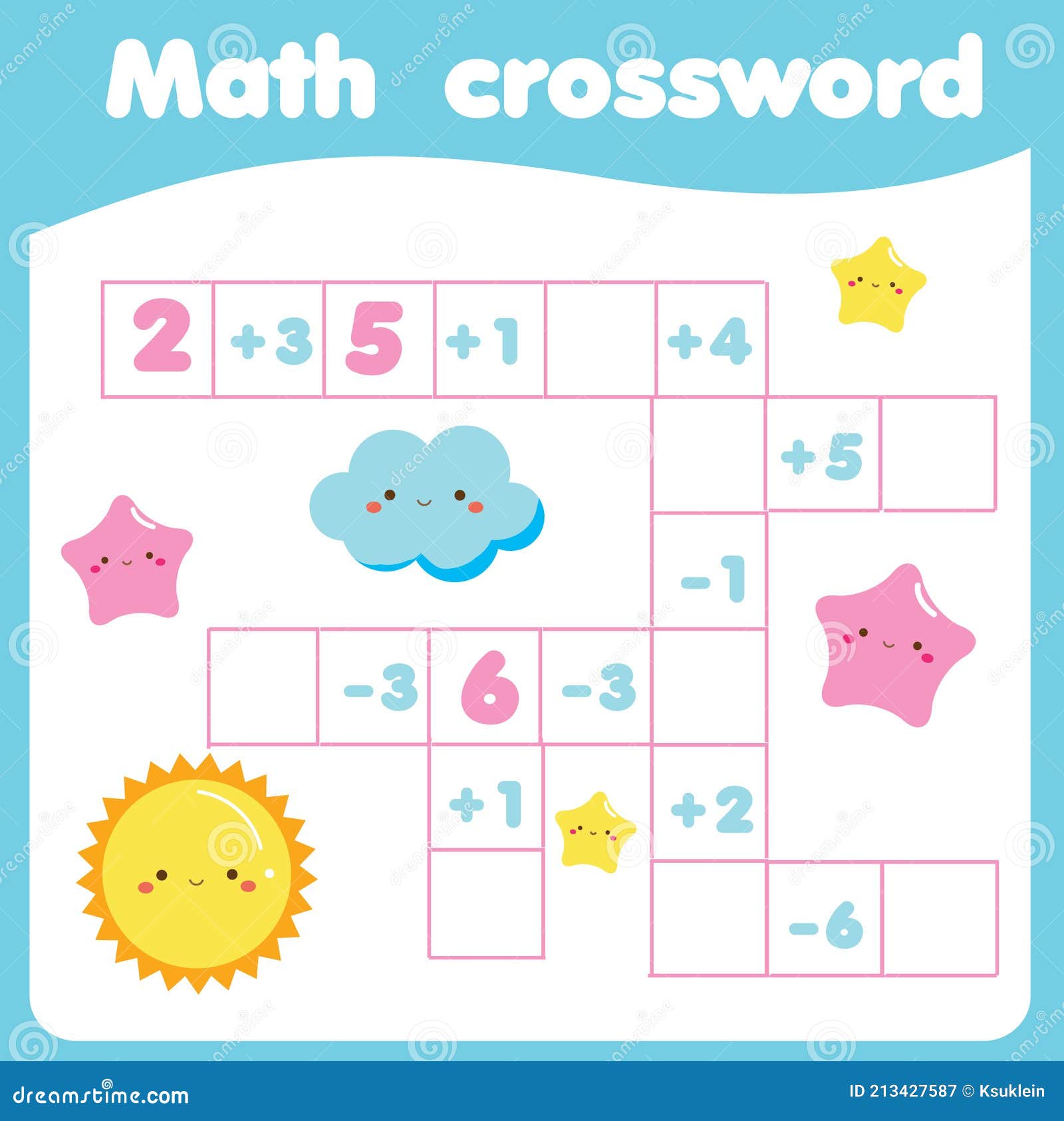 Math Crossword Puzzle For Children. Addition And Subtraction. Vector ...