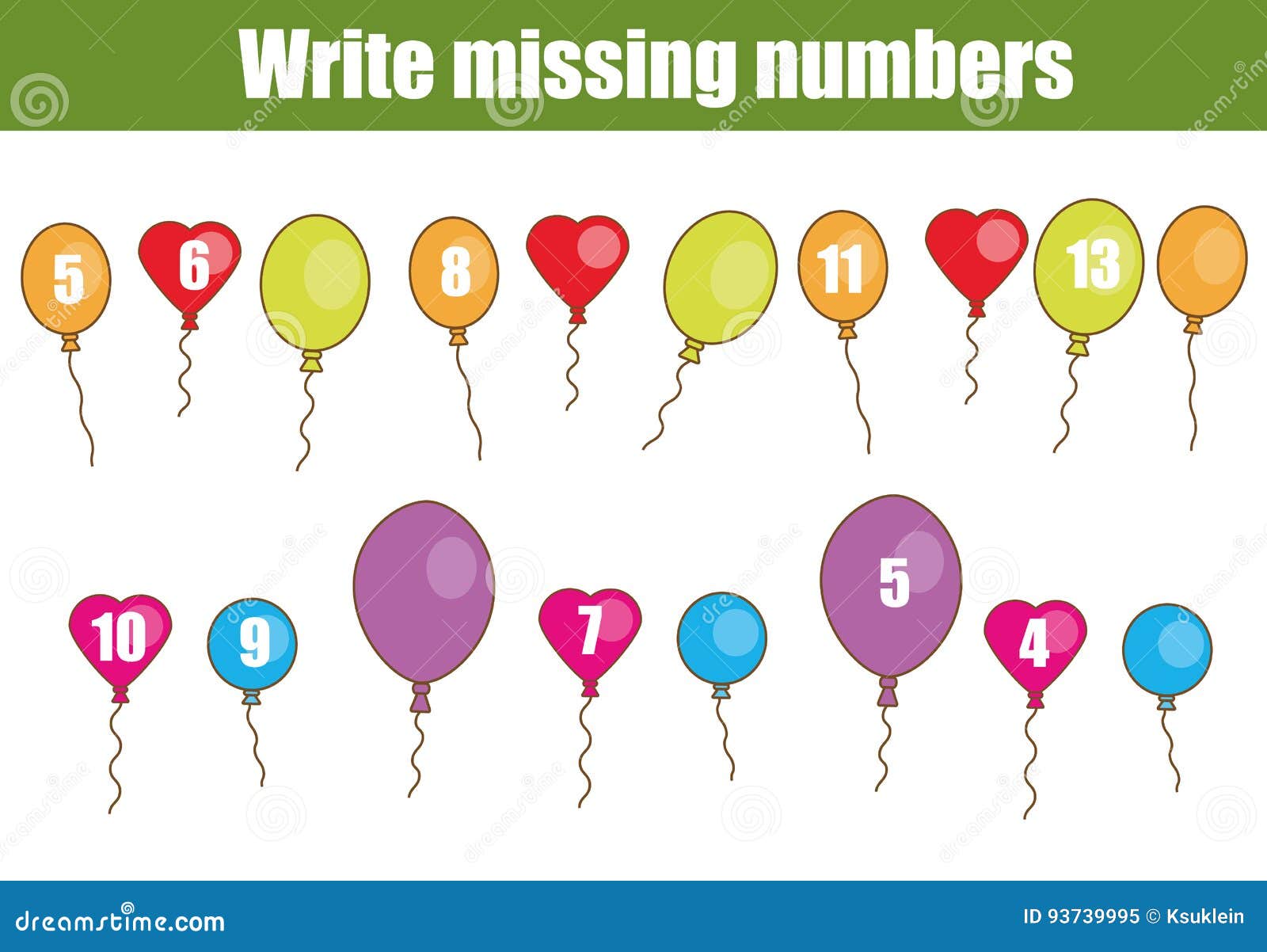 Mathematics Educational Game for Children. Write the Missing Numbers ...