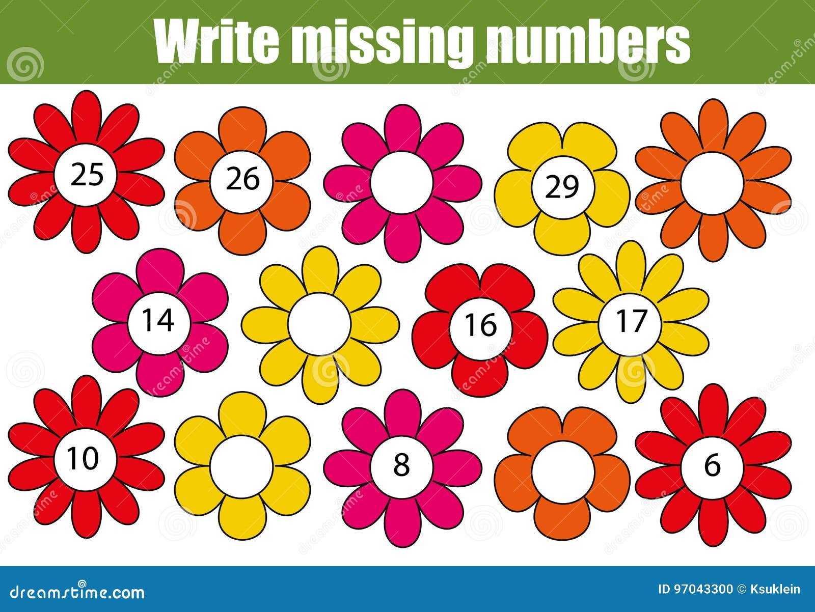 Mathematics Educational Game for Children. Write the Missing Numbers ...