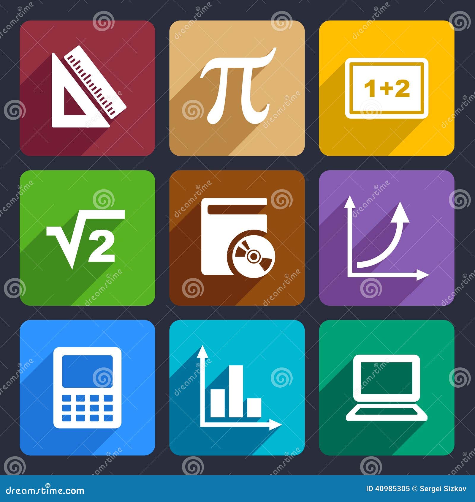 Mathematics Flat Icons Set 52 Stock Vector - Illustration of science ...