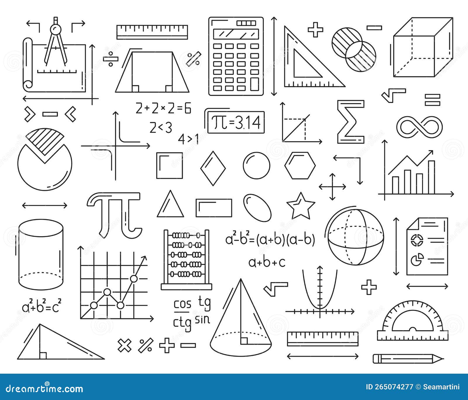Mathematics Formulas, Geometry Figures Line Icons Stock Illustration ...