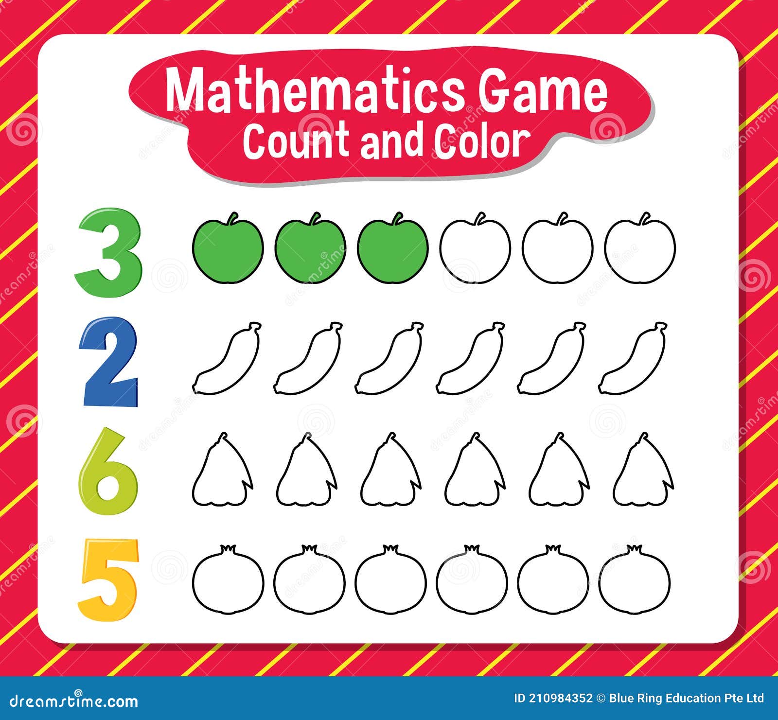 Mathematics Game Count and Color Worksheet for Student Stock Vector ... Mathematics Game Count and Color Worksheet for Student Stock Vector ...