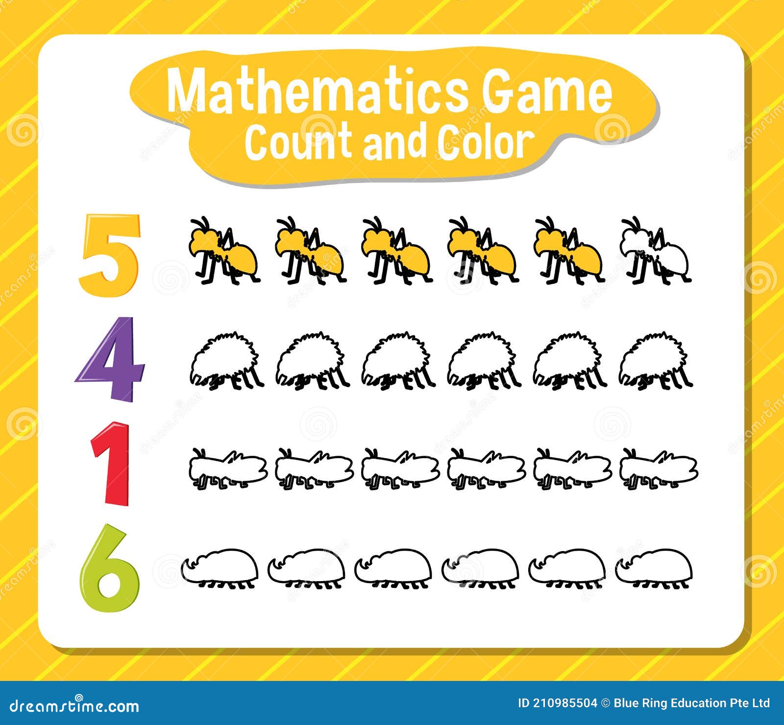 Mathematics Game Count and Color Worksheet for Student Stock Vector ... Mathematics Game Count and Color Worksheet for Student Stock Vector ...