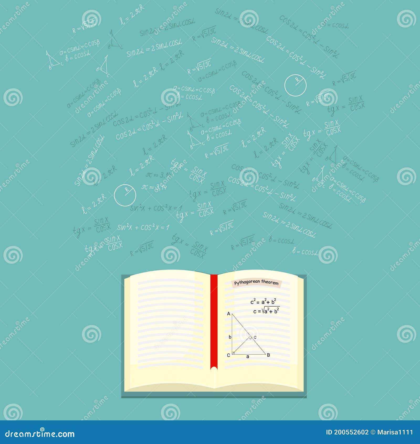 Mathematics, Geometry Background with an Open Book on Mathematics and ...