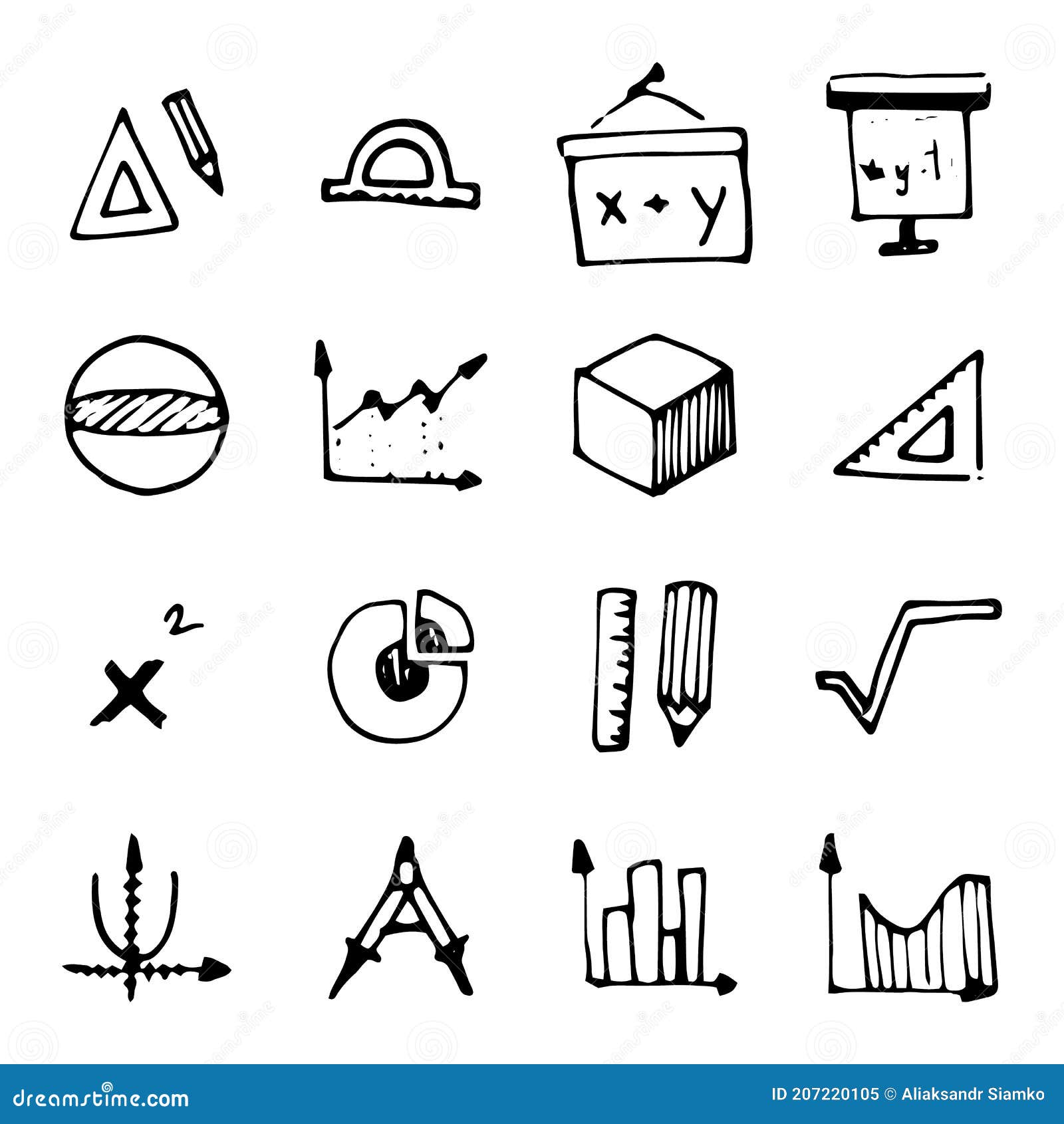 Mathematics and Geometry Icons and Formulas. Hand Drawm Set Stock ...