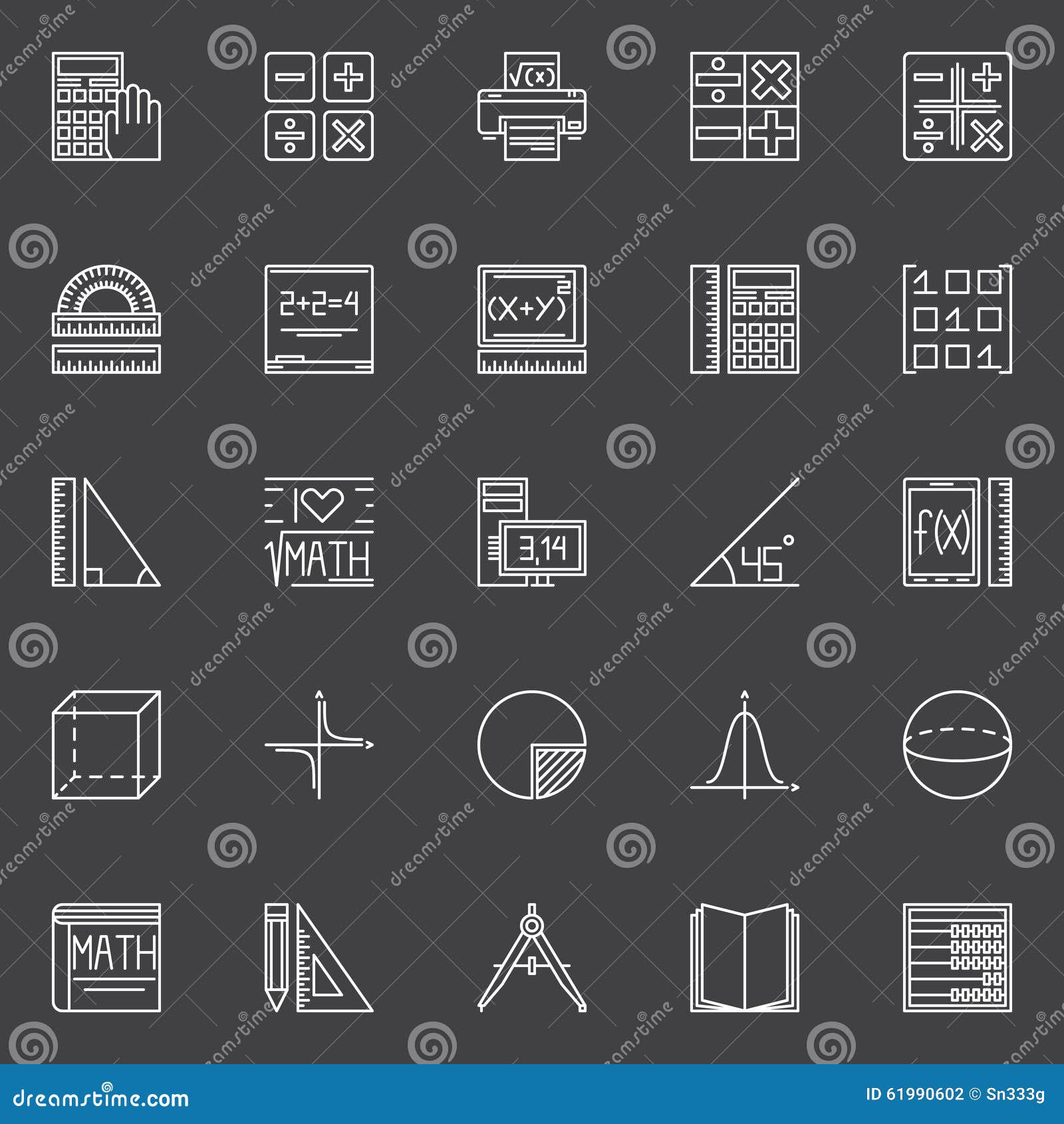 Mathematics icons set stock vector. Illustration of math - 61990602