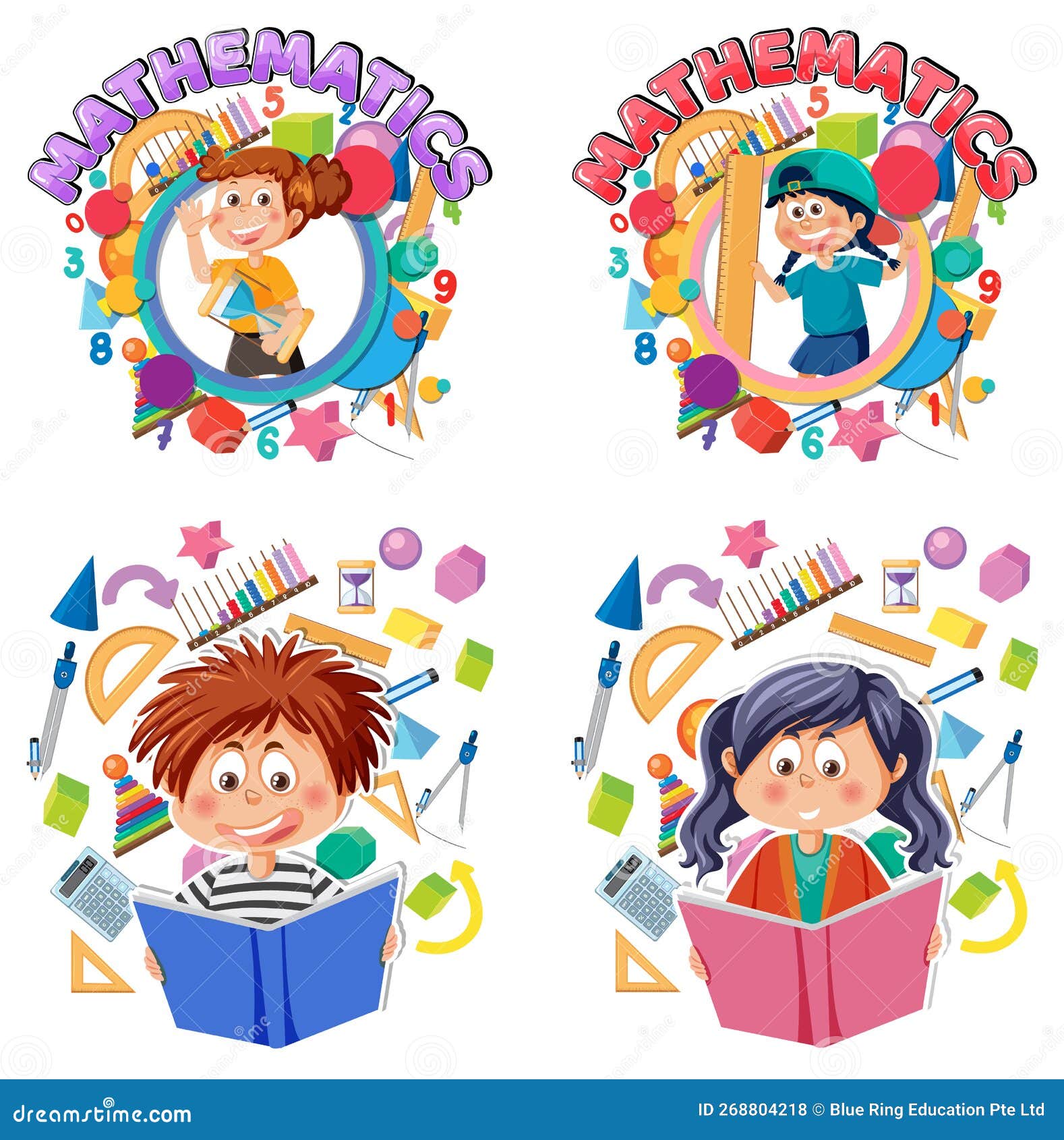 Mathematics Kids Cartoon Set Stock Vector - Illustration of kids ...