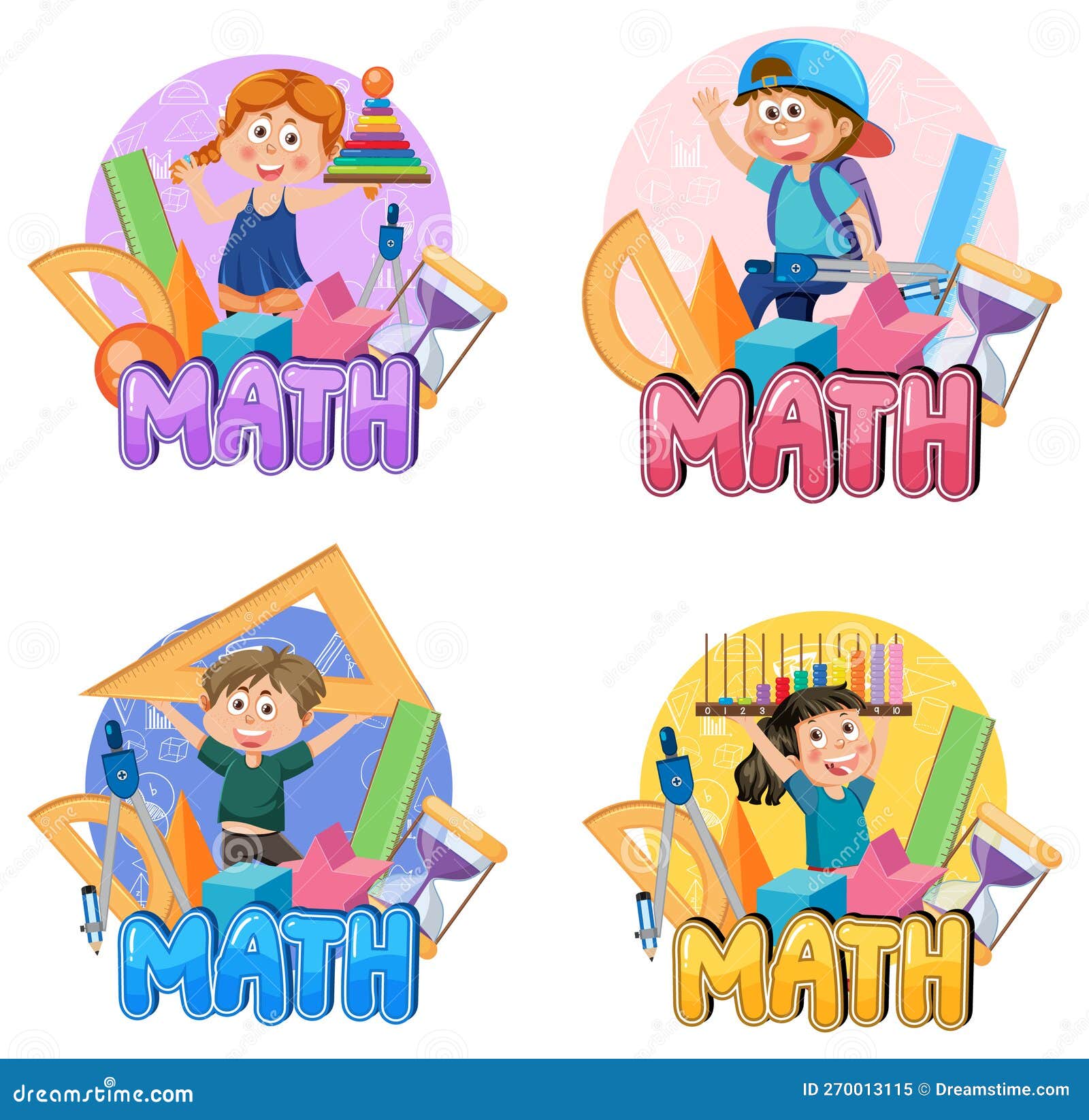 Mathematics Kids Cartoon Set Stock Vector - Illustration of adorable ...