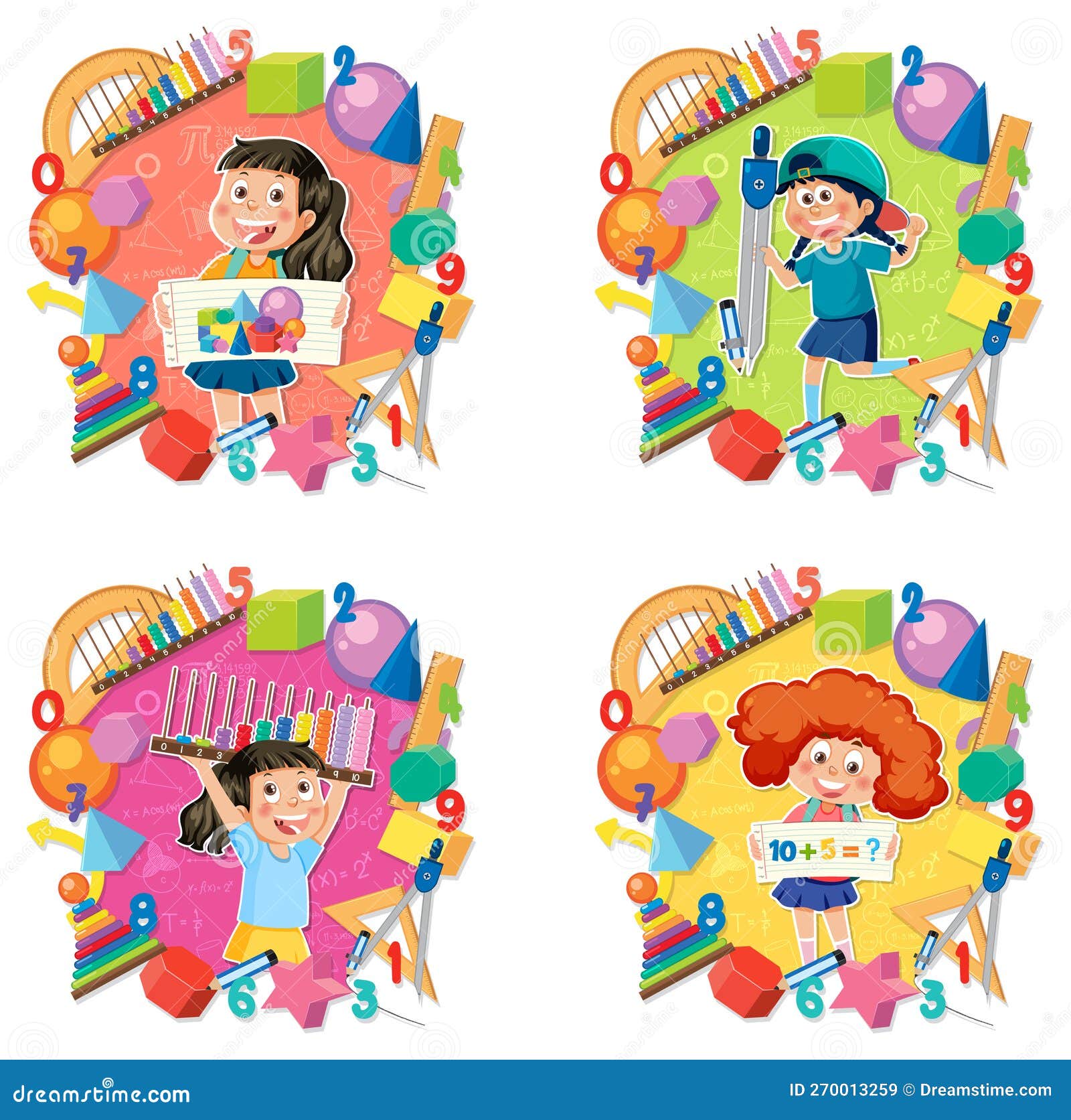 Mathematics Kids Cartoon Set Stock Vector - Illustration of frame ...