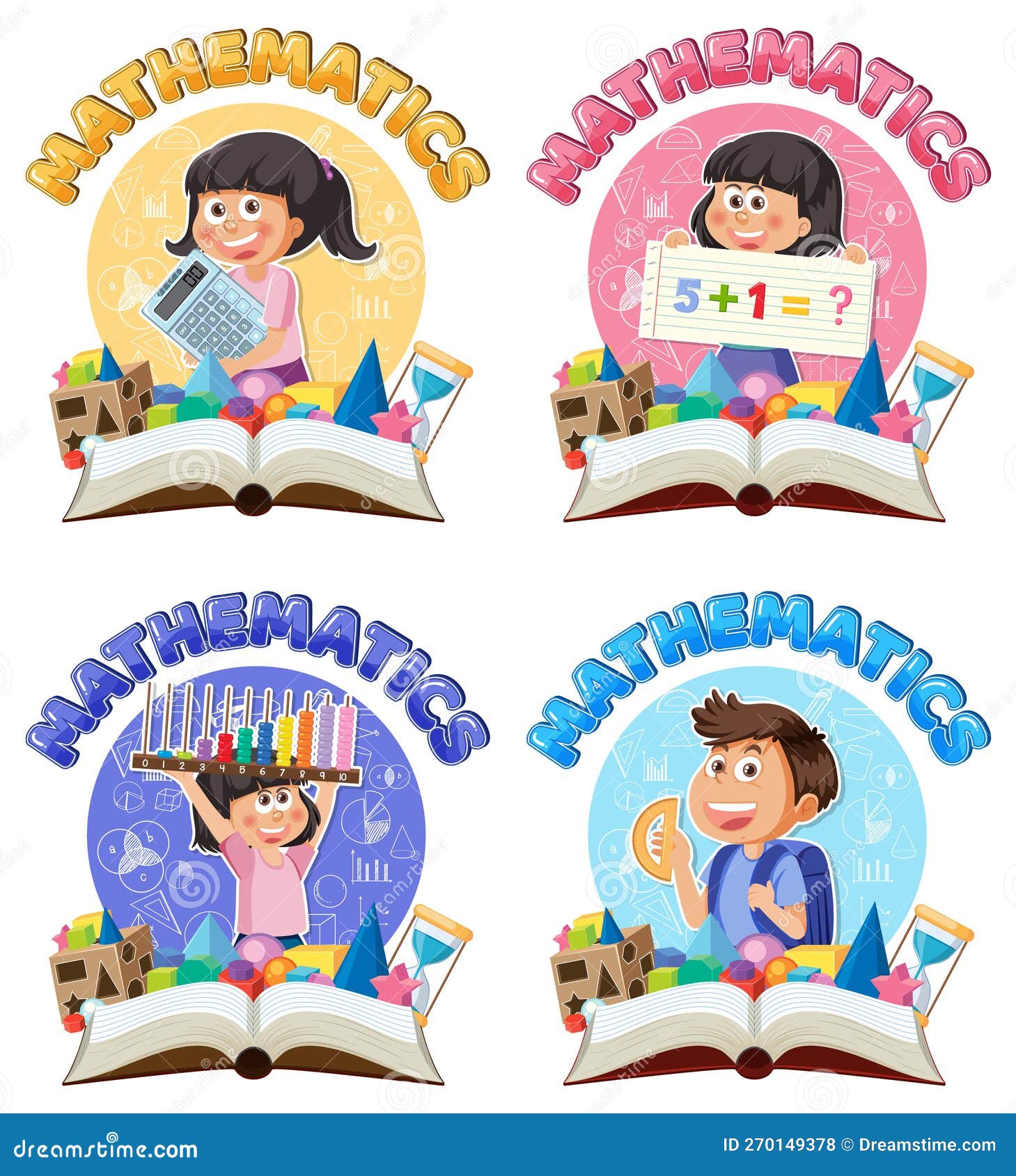 Mathematics Kids Cartoon Set Stock Vector - Illustration of group, math ...