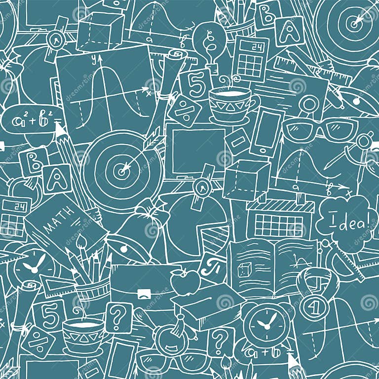 Mathematics Science Theme. Seamless Hand Drawn Pattern about School and ...