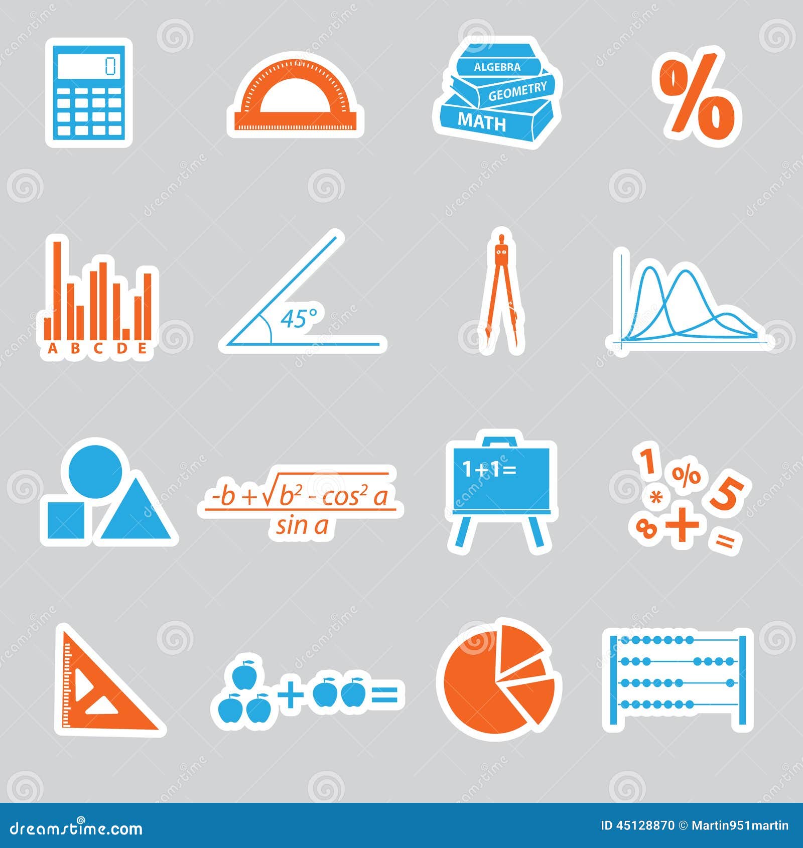 Mathematics stickers set stock vector. Illustration of exercise - 45128870