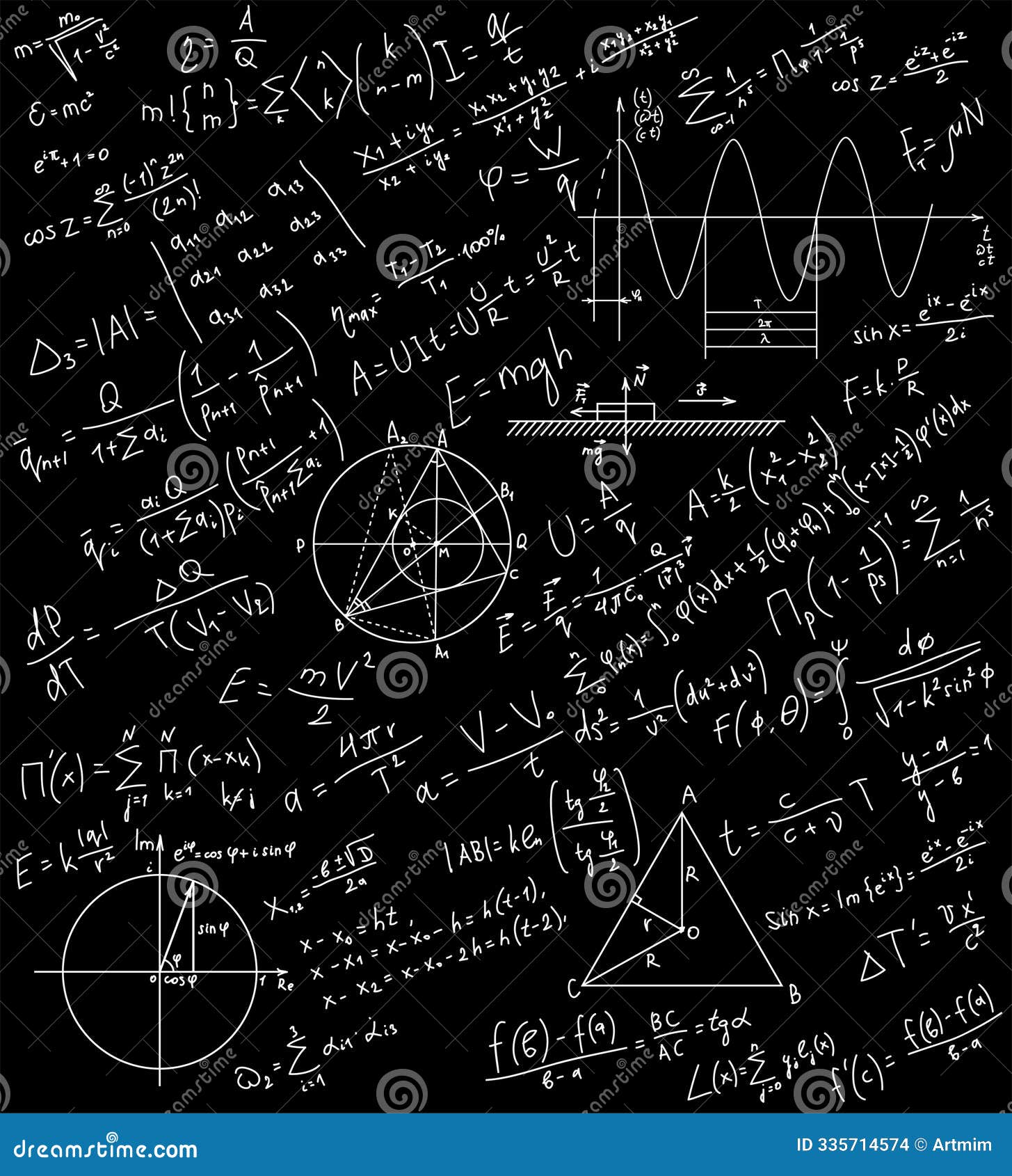 Mathematics Symbol on School Blackboard. Science Chalk Pattern ...