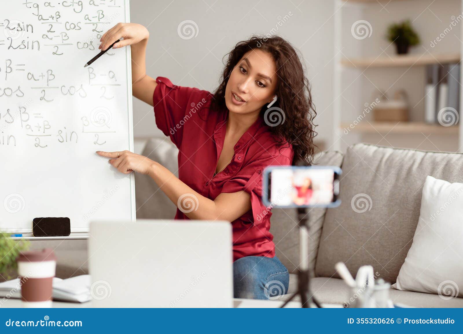 Mathematics Teacher Showing Board, Giving Virtual Lecture To Students ...