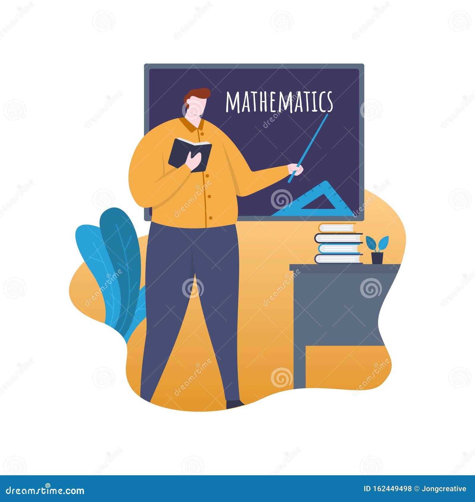 Mathematics Teacher Standing in Front of Classroom with Blackboard Flat ...