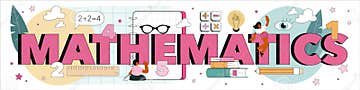 Mathematics Typographic Header. Students Studying Arithmetics, Algebra ...