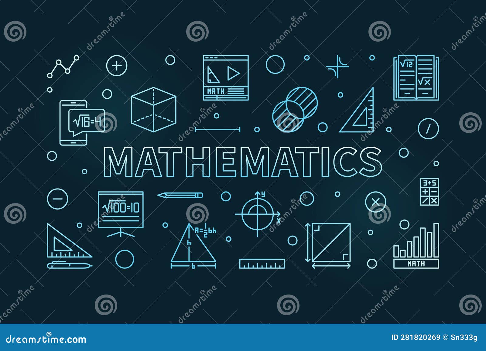 Mathematics Vector Thin Line Horizontal Blue Modern Banner - Math ...