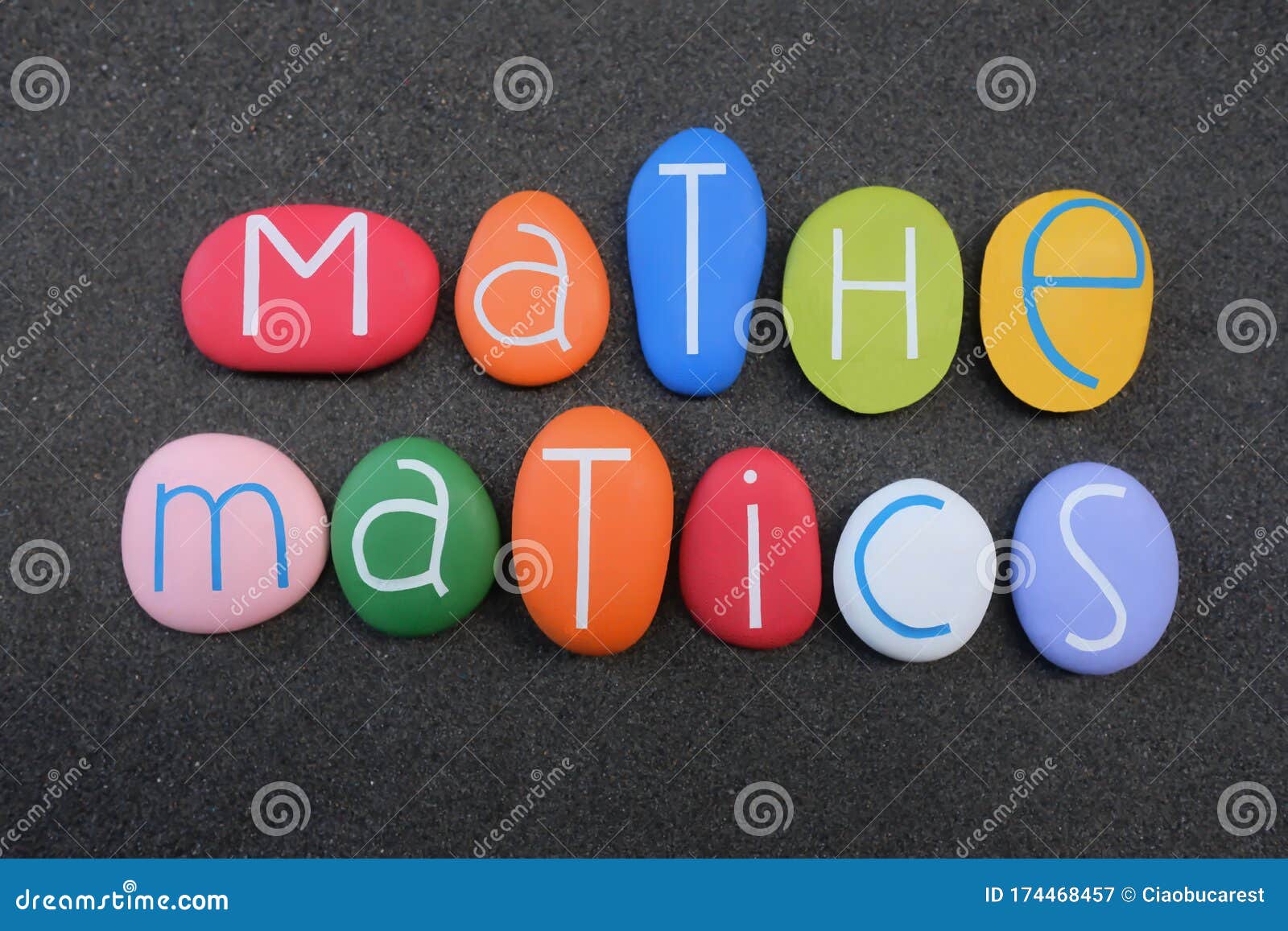 Mathematics Word Composed with Multi Colored Stone Letters Over Black ...