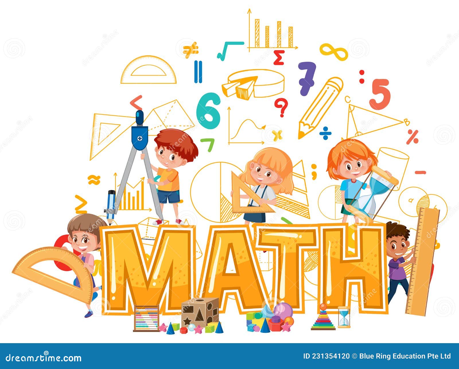 Mathematik-Symbol Mit Kindern Und Mathematik-Tools Vektor Abbildung ...