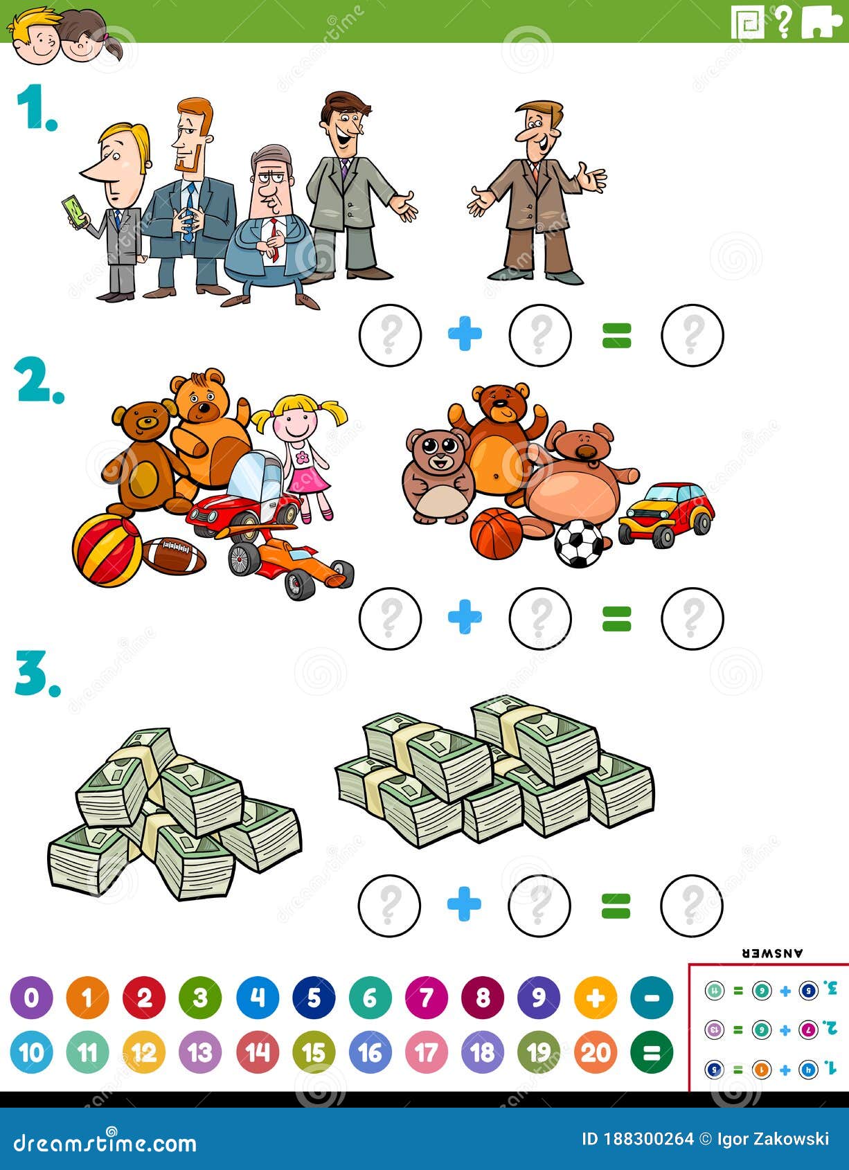 Maths Addition Educational Task with Objects and Characters Stock ...
