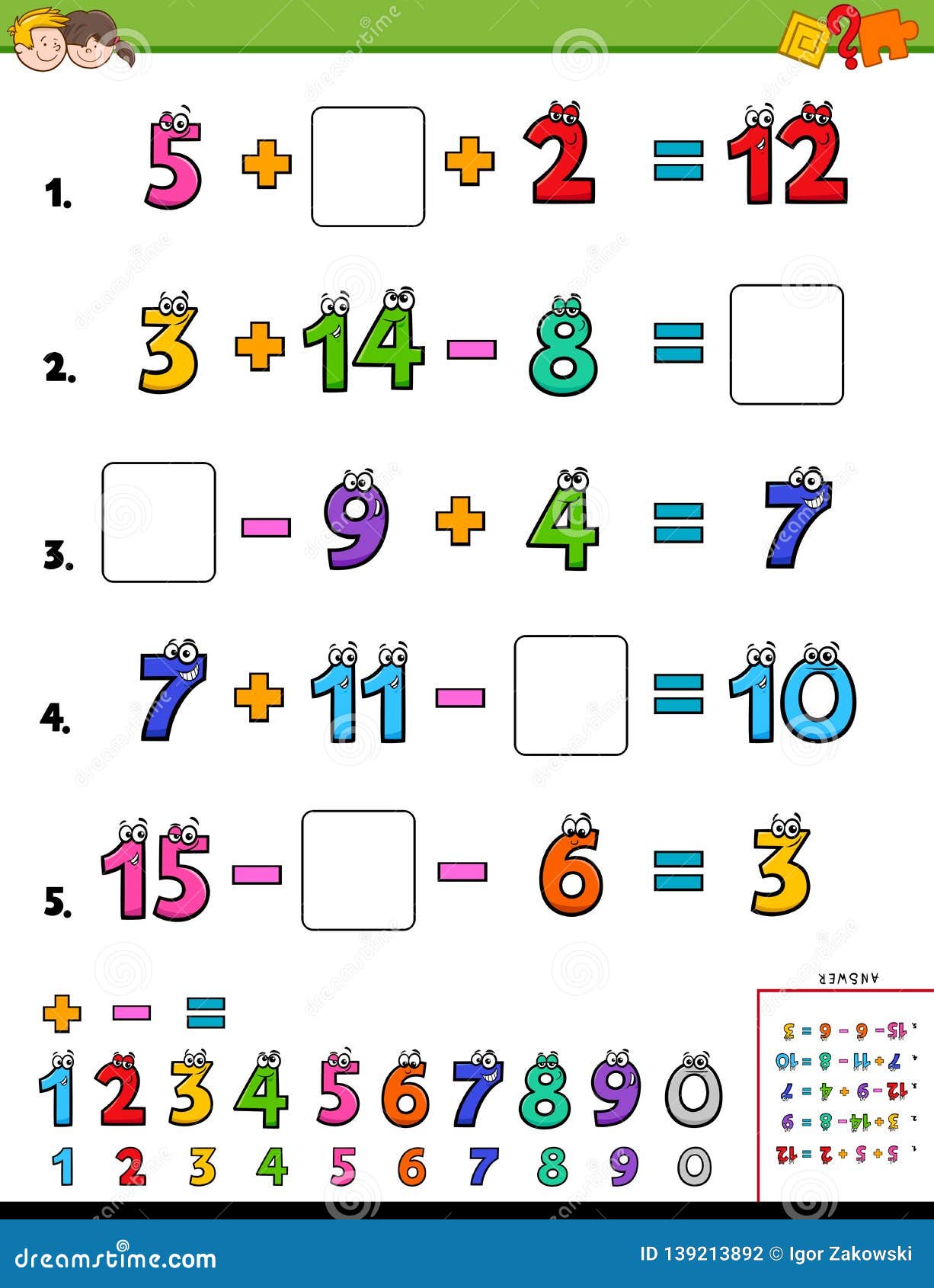 Maths Calculation Educational Page for Children Stock Vector ...