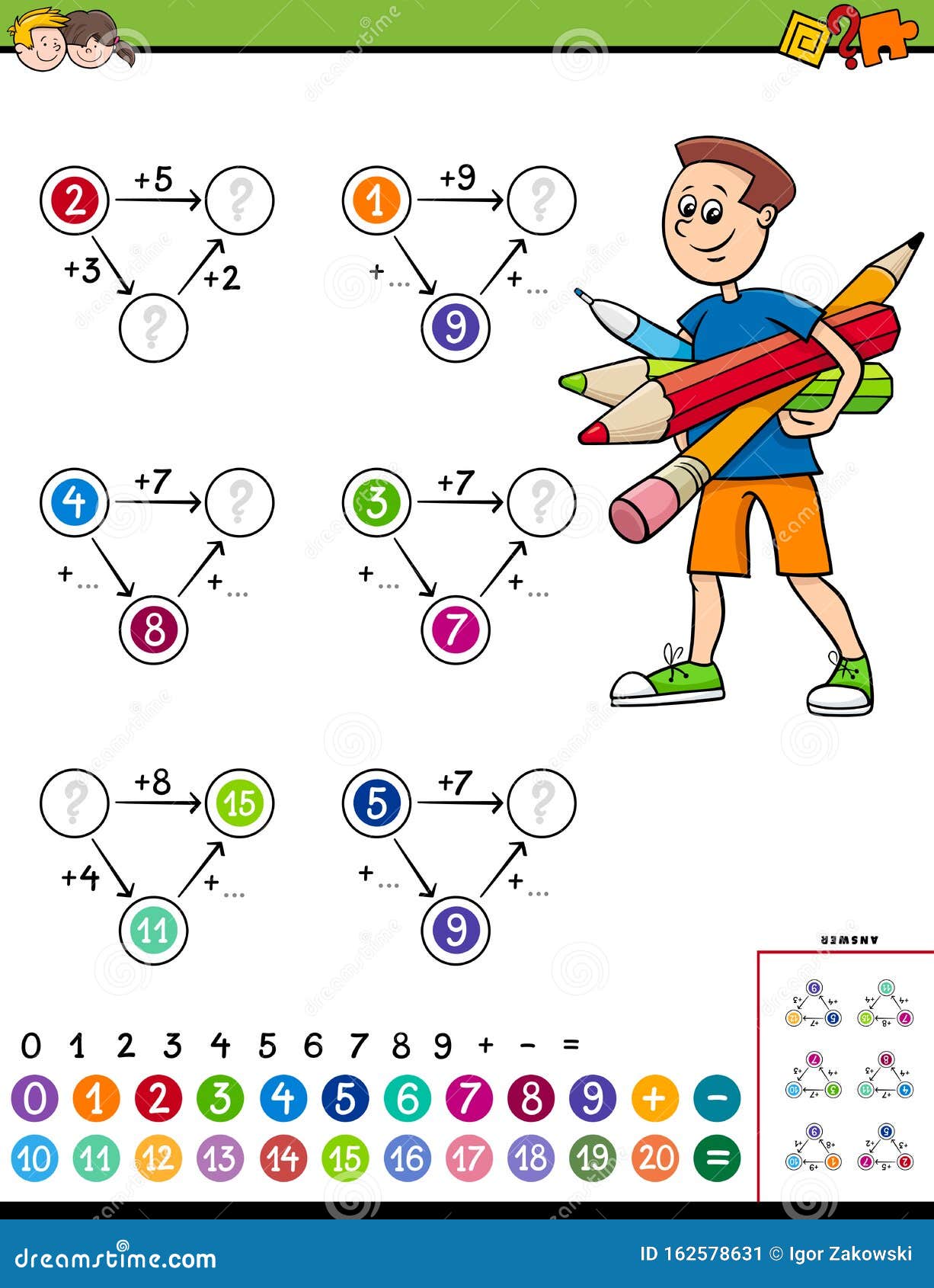 Maths Calculation Educational Worksheet for Children Stock Vector ...