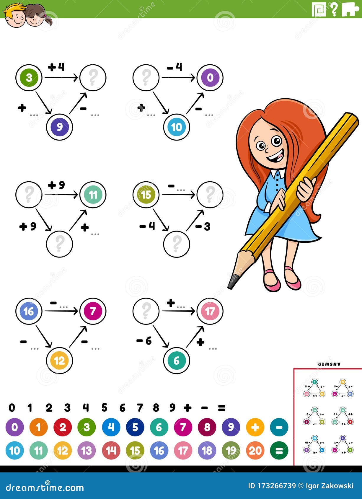 Maths Calculation Educational Worksheet For Kids Vector Illustration ...